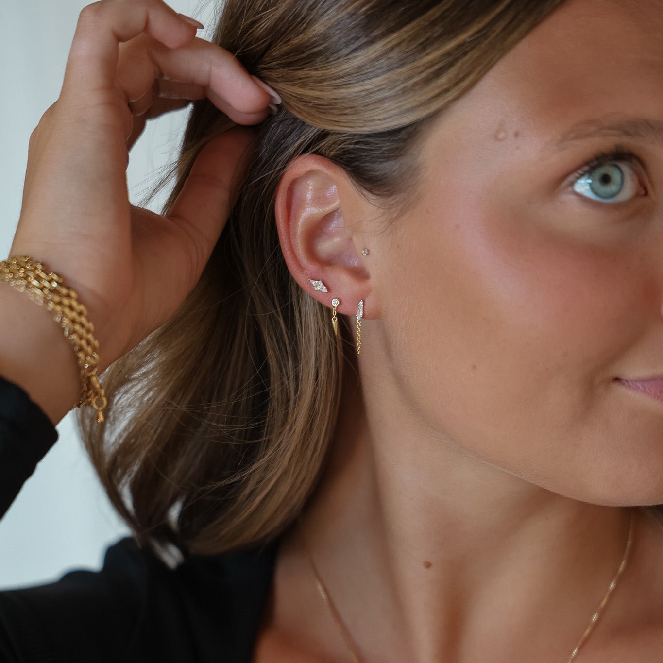 Devyn Studs with Chain Hoop – Hoft Studio